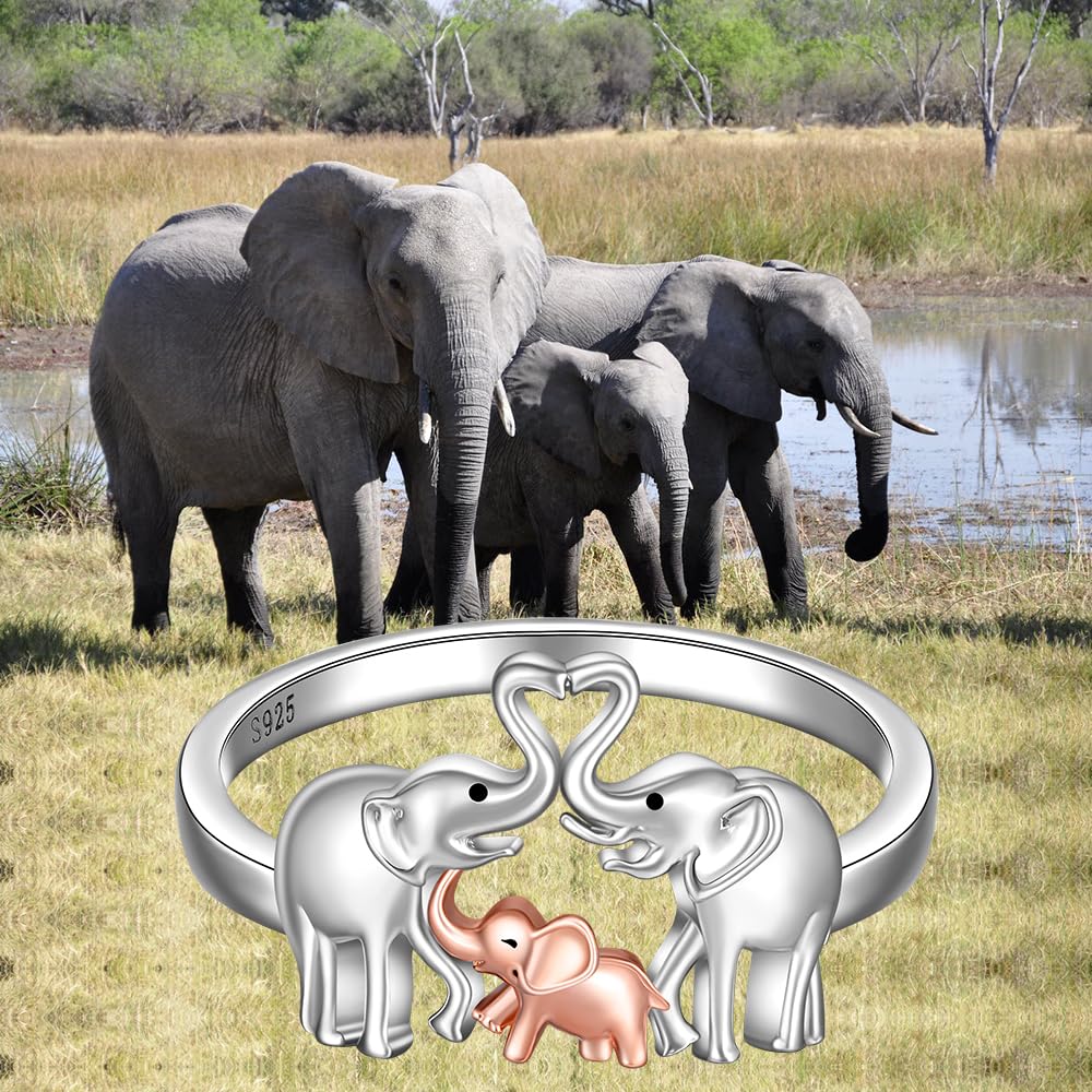 Jewlikee Elephant Ring Family Ring Sterling Silver Dad Mom Elephant Rings for Women Mama Elephants Gifts Size 9
