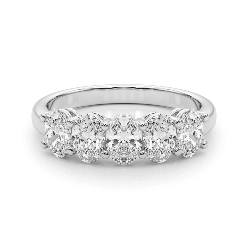 JewelMore 2 Carat Oval Lab Grown 14K Diamond Five Stone Anniversary Band for Women (F-G/VS-SI) White Gold 8