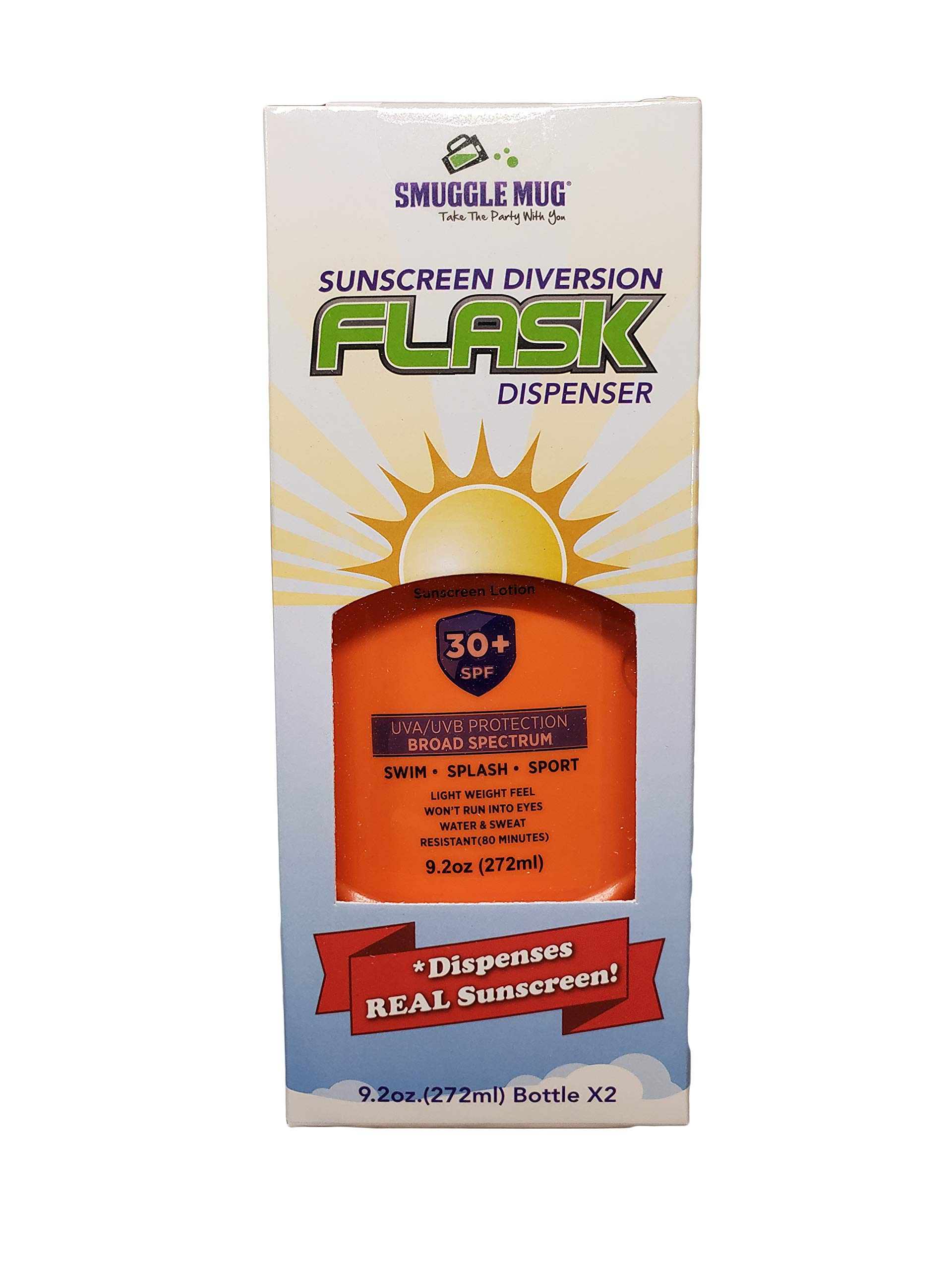Hidden Sunscreen Flask By Smuggle Mug | Dispenses Sunblock | Disguised Container for Liquor | Secret Bottle to Hide Booze | Cruise Travel Containers | Flasks For Smuggling Rum Or Beverages