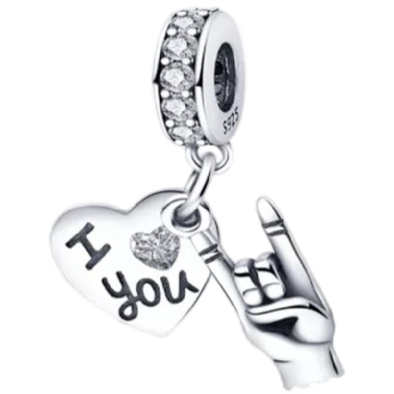 I Love You Sign Language charm for bracelet or necklace 925 sterling silver