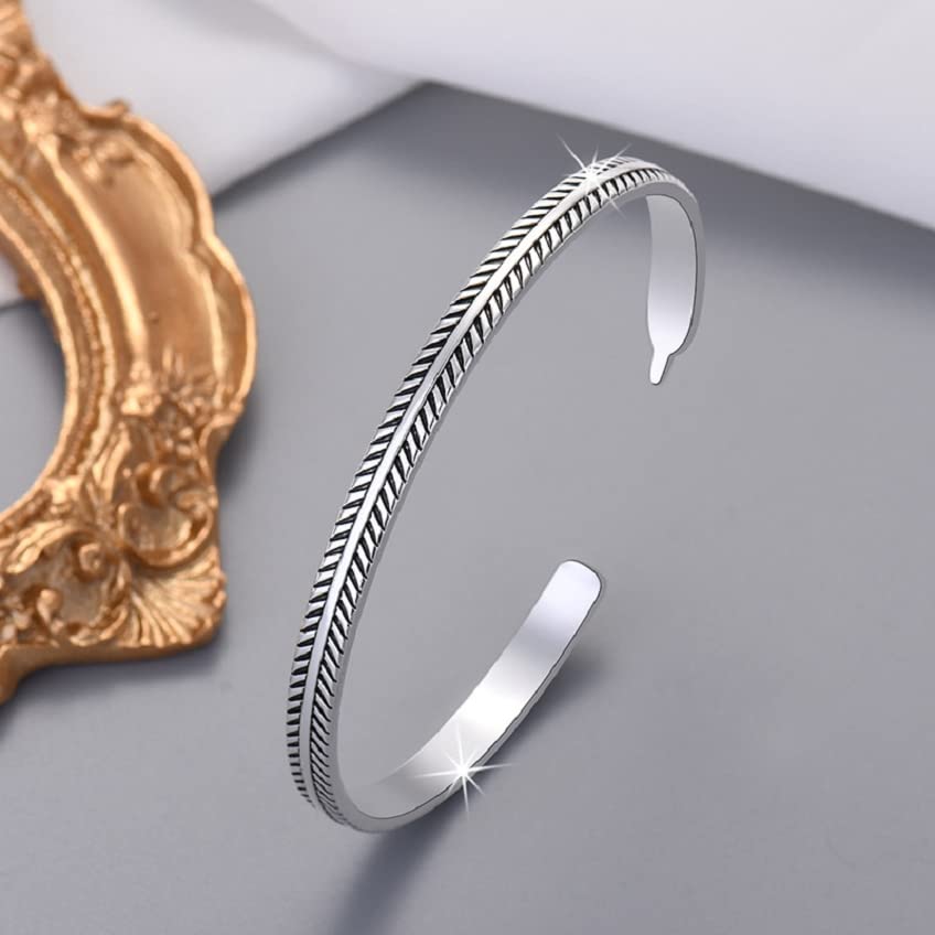 Jeolory Shiny Cute 925 Silver Plated Simple C-Shape Feather Open Cuff Adjustable Wrist Bracelet Bangle Fashion Jewelry (Silver)