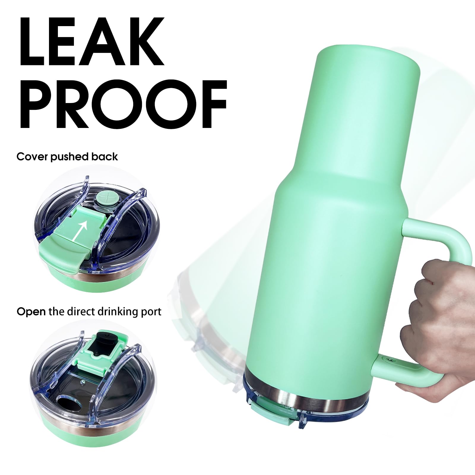 LXSJIUJIU 40 oz Tumbler with Handle and Straw Lid,Insulated Reusable Stainless Steel Water Bottle ,Cupholder Friendly Double Wall Vacuum Sealed Cup (Fluorescent Green