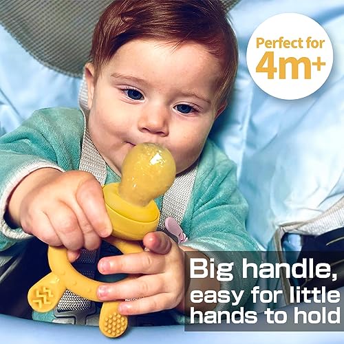 Haakaa Baby Fruit Food Feeder & Mini Freezer Nibble Tray Combo, Breastmilk Popsicle Molds for Cooling Relief, BPA Free Silicone Feeder for Safe Infant Self Feeding, 4 Month+ (Pea Green)