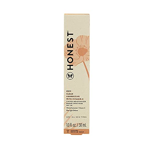 Honest Beauty CCC Clean Corrective with Vitamin C Tinted Moisturizer | Mineral SPF 30 | Vegan + Cruelty Free | Sahara Medium Deep, 1 fl oz