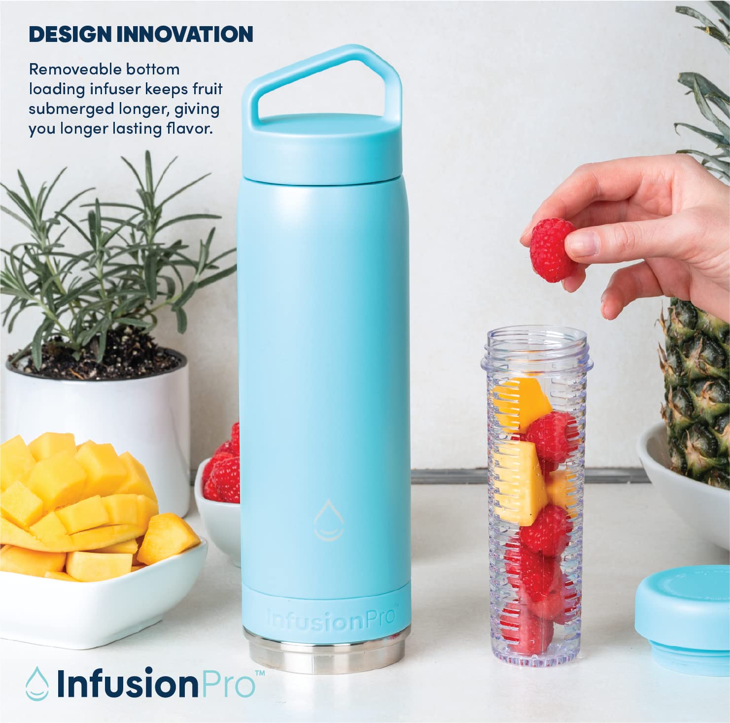 Infusion Pro Fruit Infuser Water Bottle Vacuum Insulated (20 oz) Stainless Steel : Fruit Infusion Recipe eBook : Bottom Loading Water Infuser for More Flavor : Easy Cleaning : Great Gift Water Bottle