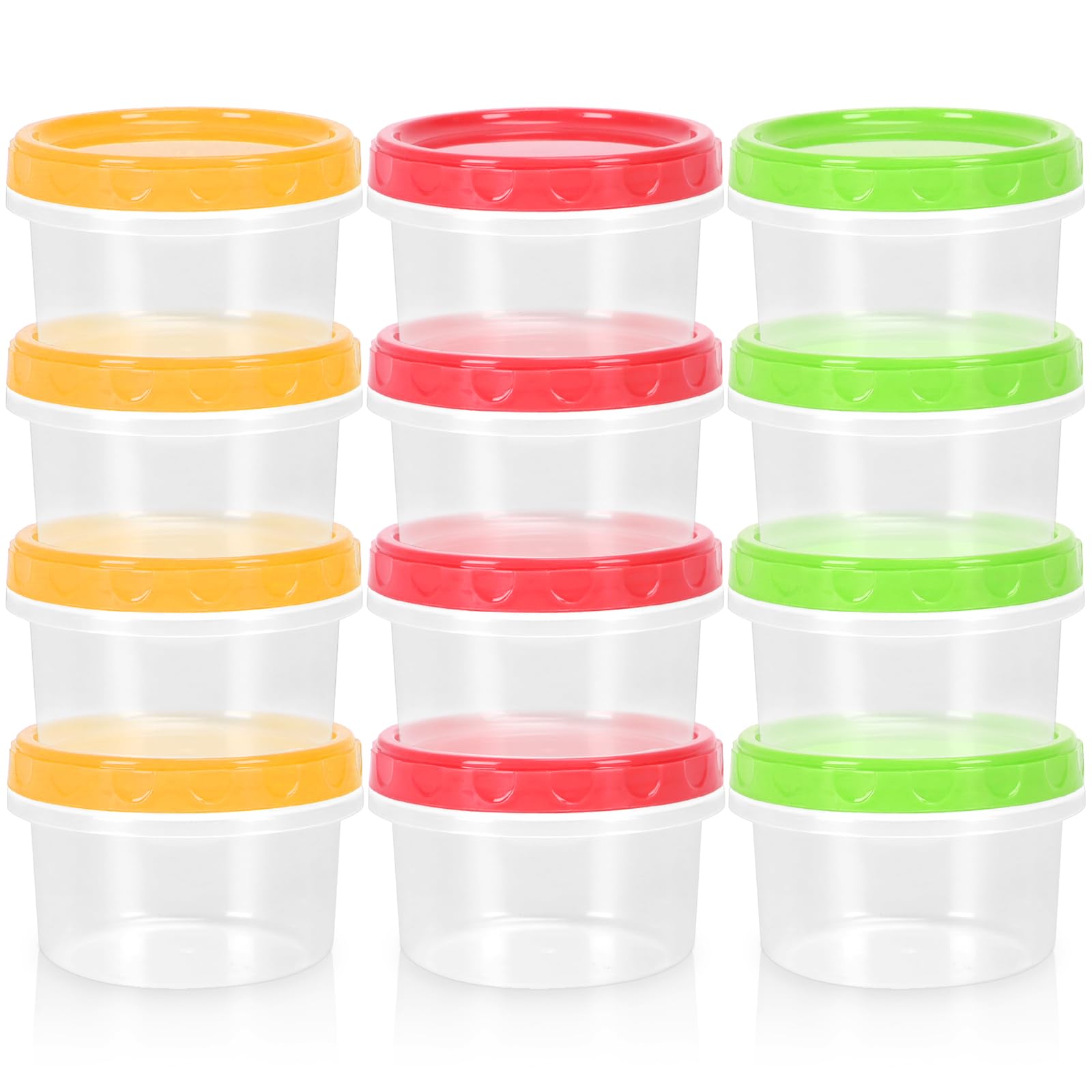 GothaBach 12 Pack 8 oz Plastic Containers with Lids, Small Freezer Containers, Reusable Deli Containers Food Storage Jars, 8 oz Plastic Food Sauce Containers(3 Colors)
