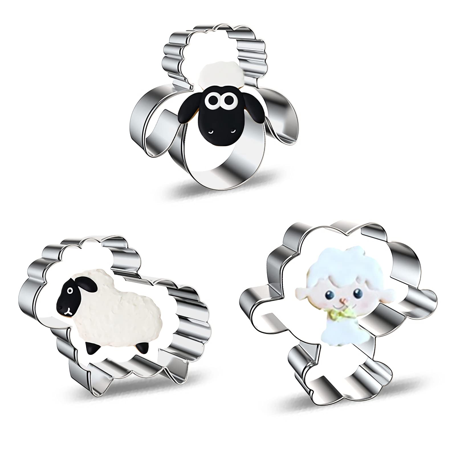Lamb Sheep Cookie Cutter Shapes Set - 3 Pieces - Azflyife Stainless Steel Metal Animal Series Biscuit Mold Cutter for Easter Celebrate Christmas Birthday Party Wedding Holidays Baking Gift
