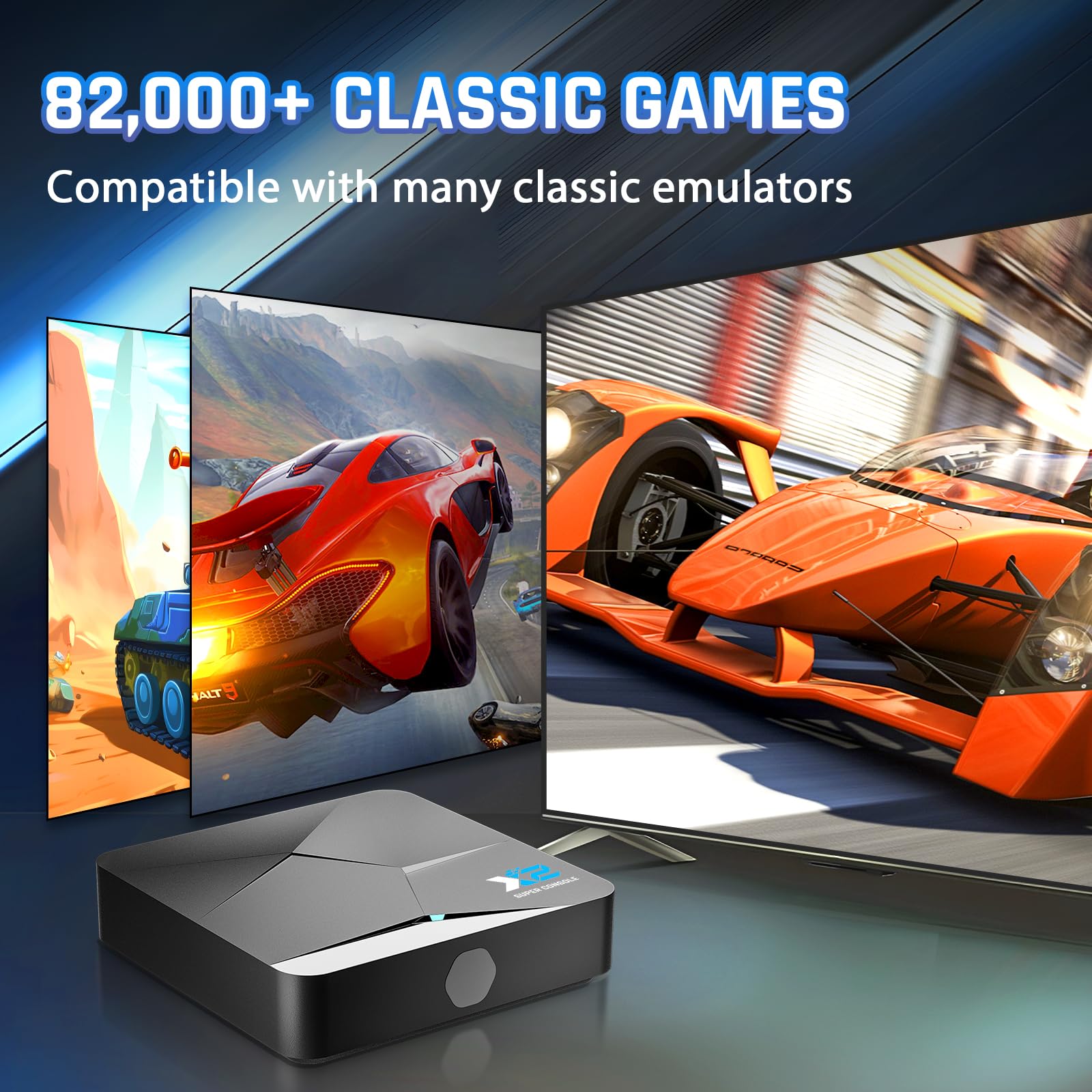 Kinhank Super Console X2 Built-in 82,000+ Classic Games,64G Retro Gaming Consoles Compatible with 60+ emulators, S902X2 Chip, Android TV 9.0&Emuelec 4.5 Systems in One, 2 Controllers