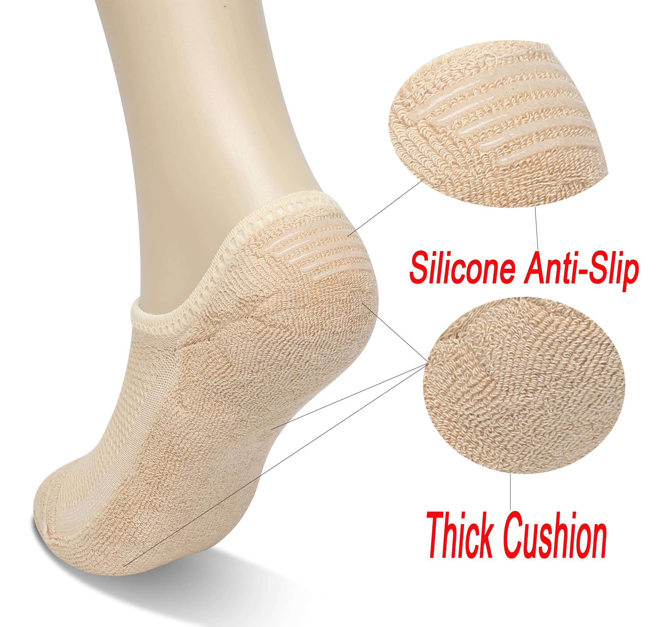 Henwarry Women's Thick Cushion Low Cut Cotton Ankle Socks Running Mesh No Show Athletic Socks-5 Pairs (A02-White, 9-11)