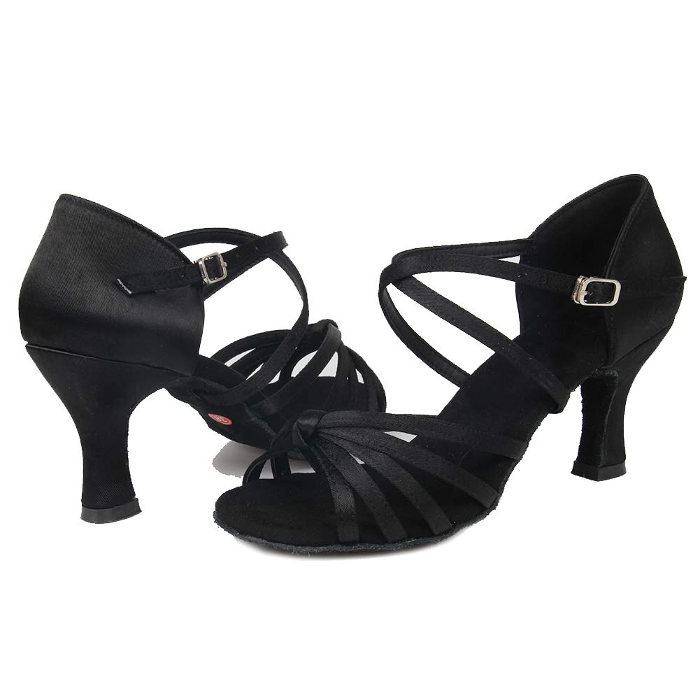 HIPPOSEUS Women Latin Dance Shoes Black Open Toe Ballroom Salsa Dance Shoes, 8 B(M) US