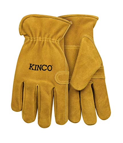 Kinco Unlined Suede Cowhide Leather Work Gloves with Reinforced Palm Patch, Large