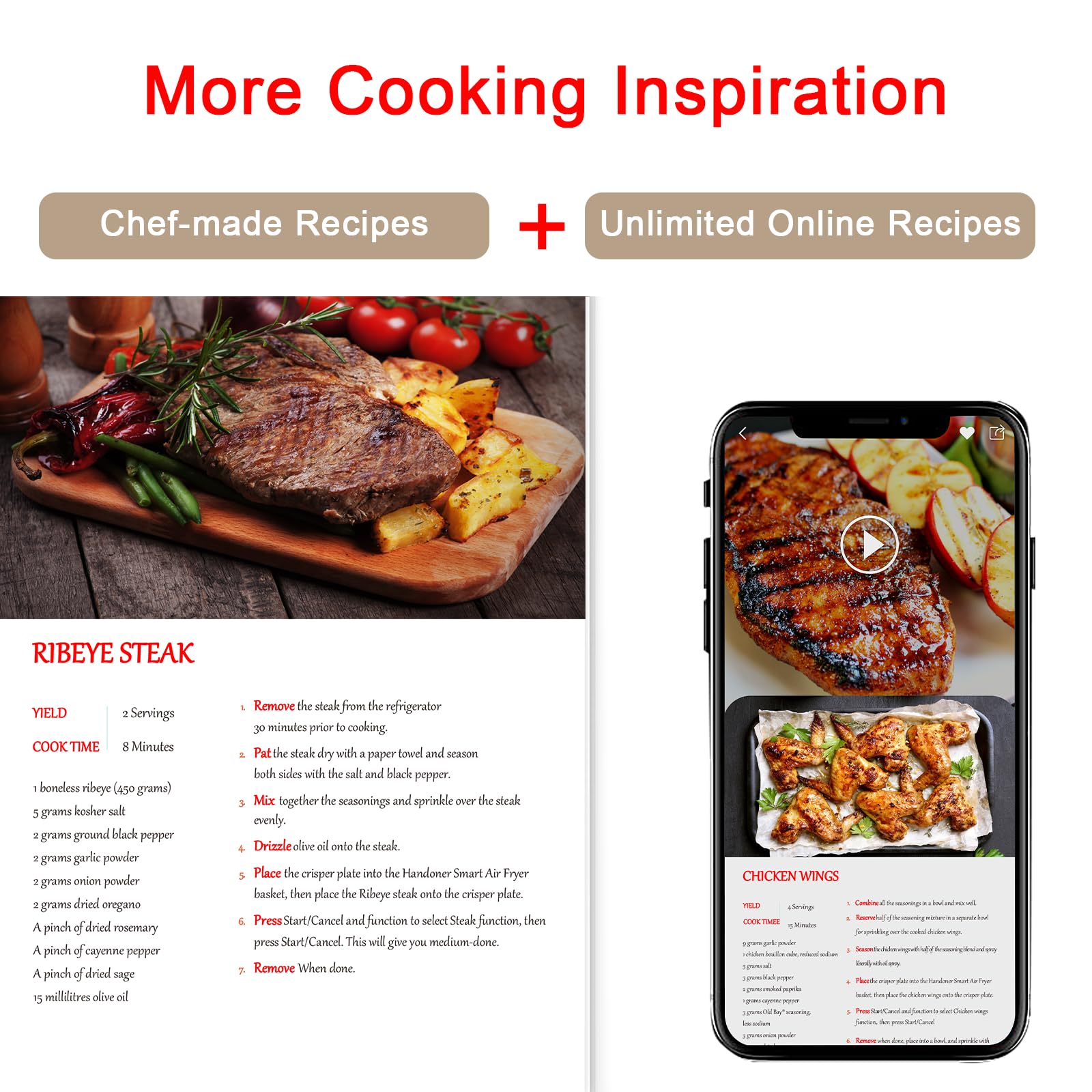 Handoner Air Fryer Max Xl Air Fryer Oven 6.5-Qt, Exclusive Recipes Quick And Easy Meals, Healthy Cooking 8-In-1 Presets Visible Cooking Window Diy Oilless Airfryer Customized Temp/Time