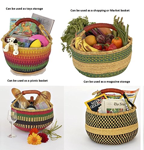 Hands Craft Fair Trade Ghana Bolga African Dye-Free Market Basket Natural Baskets (11"-13" Medium)