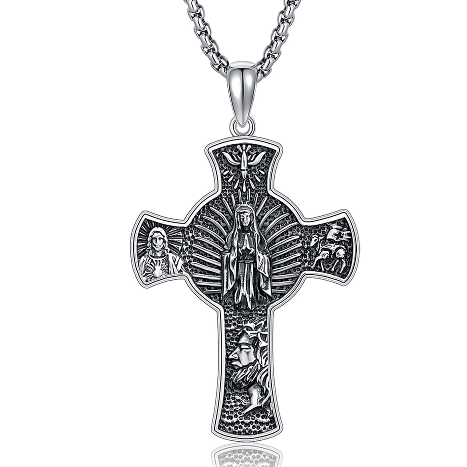 Jesus Cross Necklace for Men 925 Sterling Silver Crucifix Necklace Women with Chain Baptism Christian Jewelry Gifts