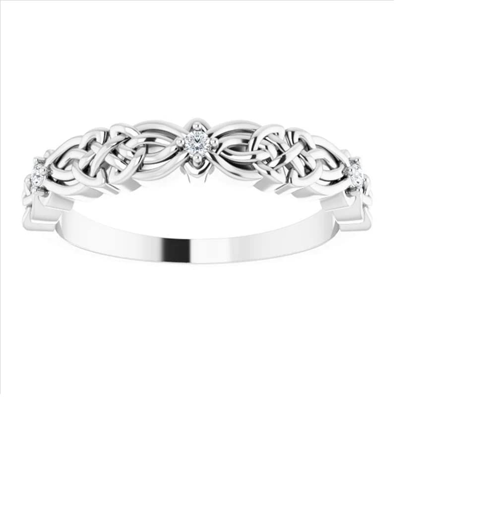 Jewels Store 0.10 Ct Round Cut White Diamond Celtic Knot Wedding Band for Women in 925 Sterling Silver White or Rose or Yellow Gold Finish (Silver, 7.5)