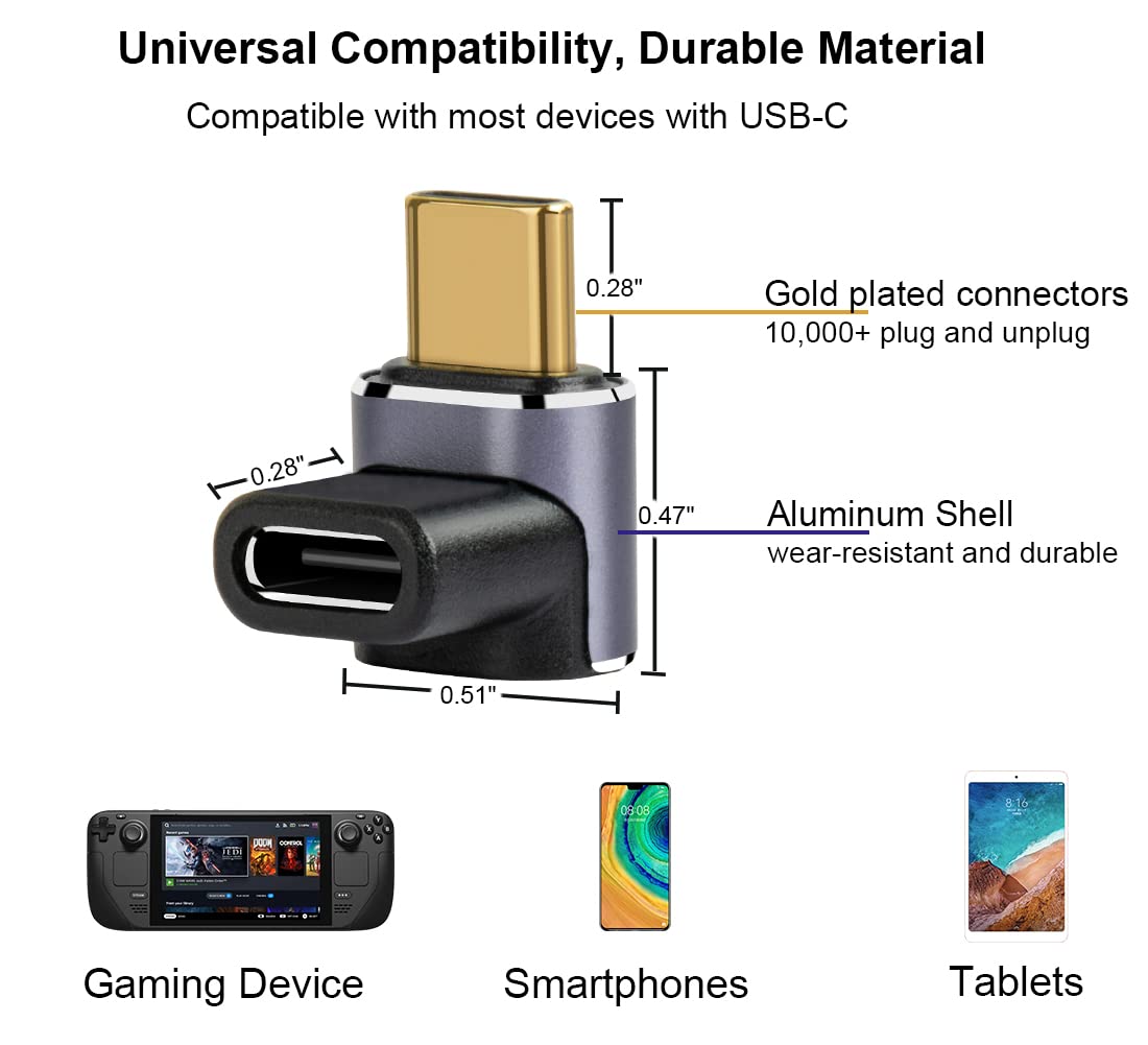 JOYJOM USB C 90 Degree Adapter:-Right Angle USB-C 4.0 40Gbps PD 100W 8K 60Hz Male to USB-C Female Adapter for Steam Deck ROG Alloy Switch Notebook Tablet Phone-2Pack