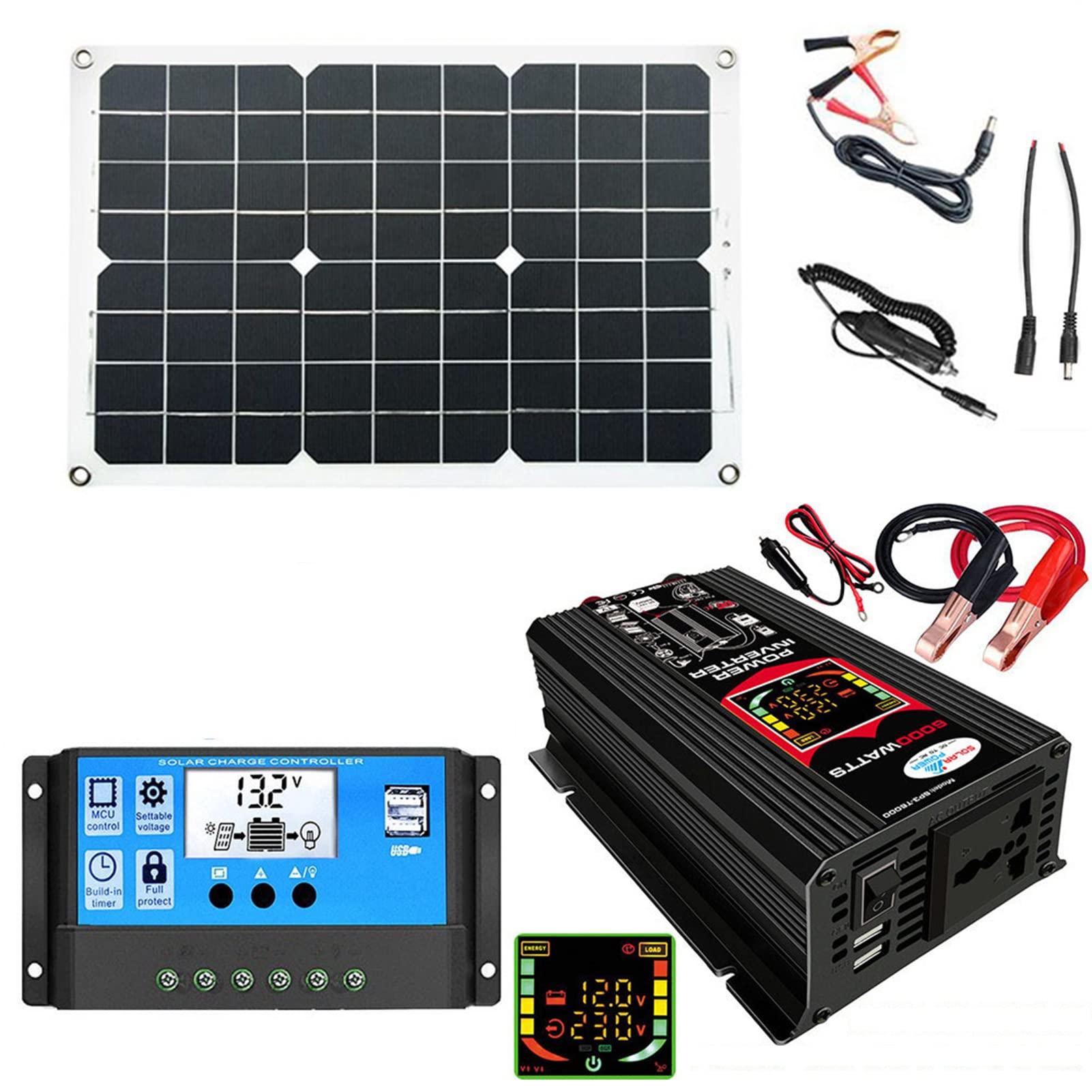HEGZA Solar System Kit, 6000W Complete Solar Kit, Solar Panel Kit with Over Heating Prevention, 18W 12 V Solar Panel 30A Solar Charge Controller for Outdoor Camping Trips RV Boat
