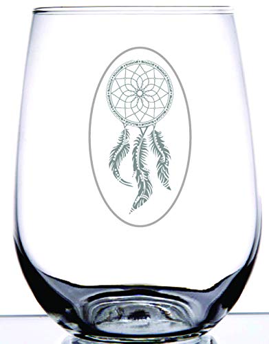 IE Laserware Native American - Stemless Wine Glass - Dream Catcher - Etched Glass - Great for any wine lover - Birthday, Housewarming, Wedding or add to your bar collection