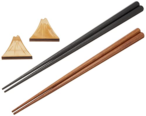 Hyozaemon Chopsticks & Rest Couple Set Maruhachi (Chopsticks:23.5cmx1,21.5cmx1,Mt.Fuji Restx2, Paulownia box) X-826