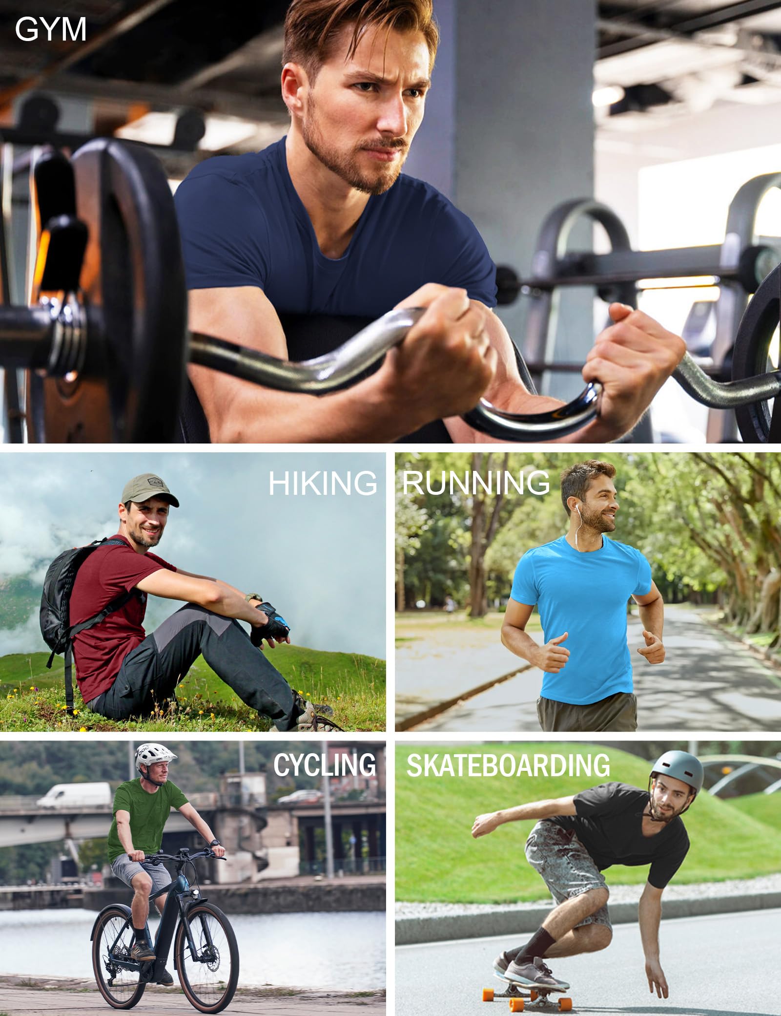 HOPLYNN 7 Pack Men's Athletic Quick Dry Moisture Wicking Short Sleeve Dry Fit T Shirts Workout Shirts 3 Black 1 White 1 Grey 1 Blue 1 Green X-Large