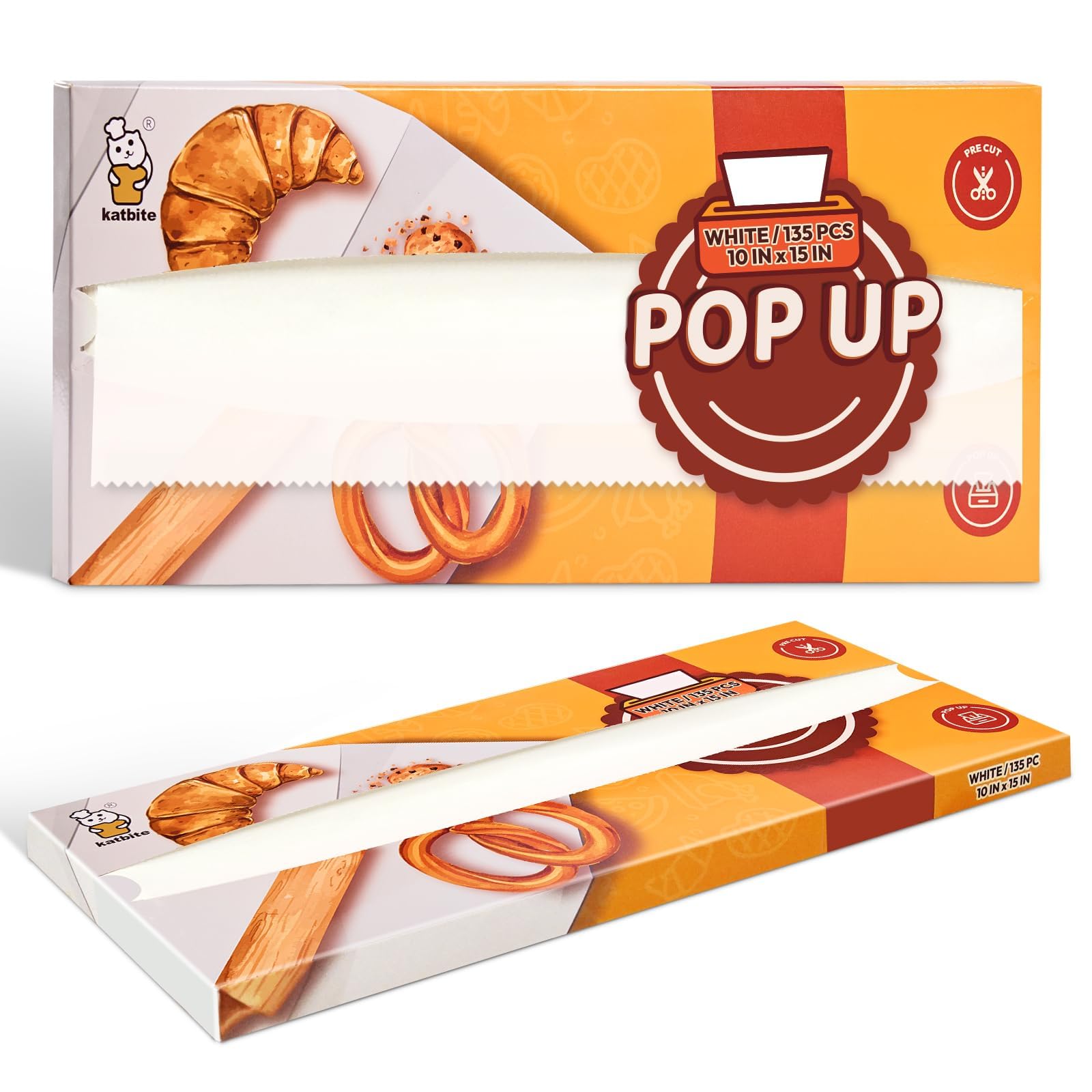 Katbite 135 Pcs 10x15 Inch Pop-Up Parchment Paper Sheets, Pre-cut Compact Volume Pop-Up Parchment Paper for Baking Heavy Duty & Non-stick, Pop-Up Paper Dispenser Box for Kitchen Cooking Space-saving