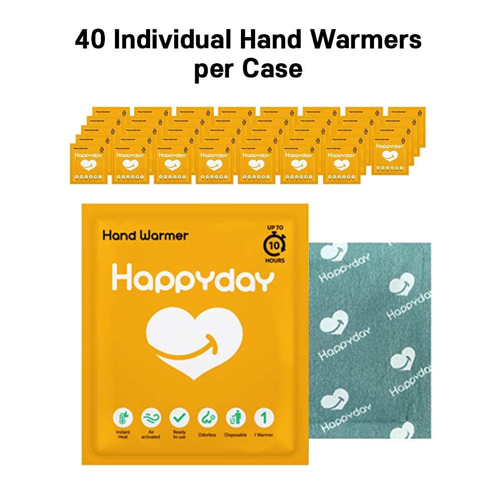 Happyday Hand Warmer 10 Hour – 40 Individual Disposable Warmers (Large Size: 4.3” x 3.9”) – Instant Heat and Lasts Up to 10 Hours