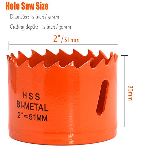 Koopi 2 Inch BI-Metal Hole Saw with Arbor and Replacement Pilot Drill Bit, 51mm Dia Hole Cutter for Easily Drilling Wood, Plastic, Thin Metal