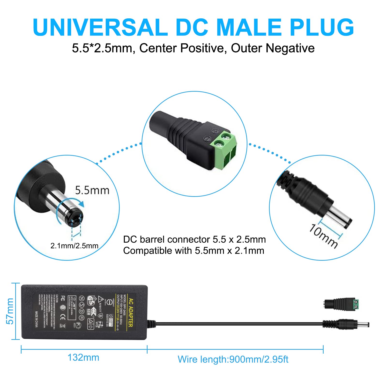 MALIGAZA 24V 5A Power Supply, Max 120W LED Driver Adapter Plug Transformers 100V~240V AC to DC Converter for 5050 3528 LED Strip Light 3D Printer CCTV Security System LCD Monitor