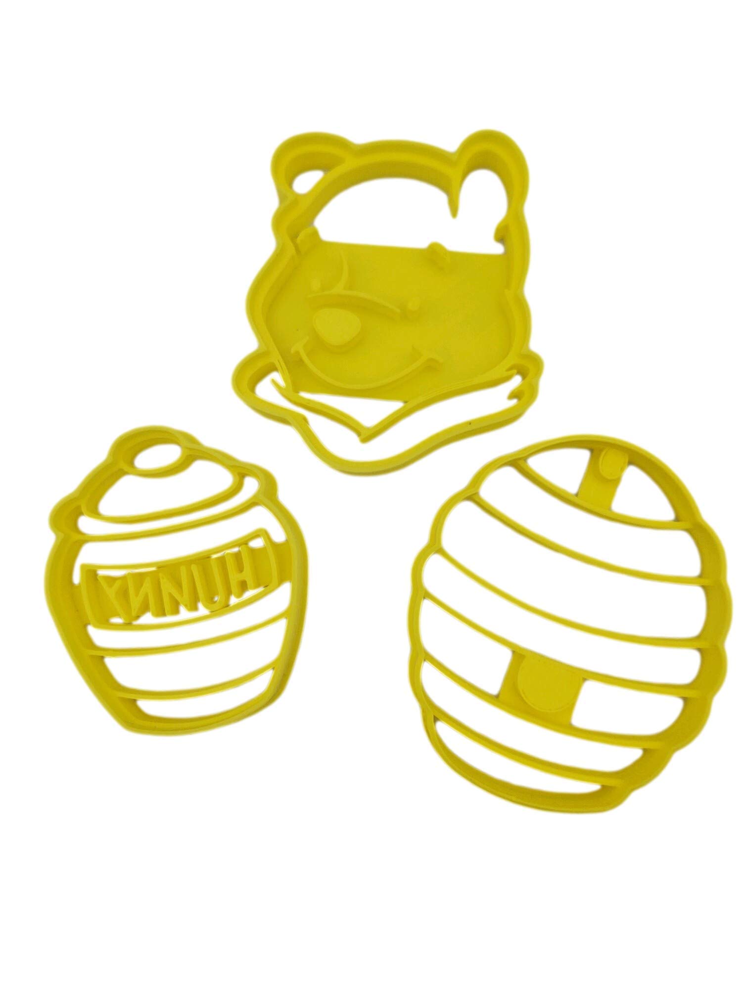 INSPIRED BY WINNIE THE POOH COOKIE CUTTERS Bear Character Adventure Winnie The Pooh Themed Head Face Honey (Hunny) Pot and Bee Hive Cookie Cutters (3 Pack)