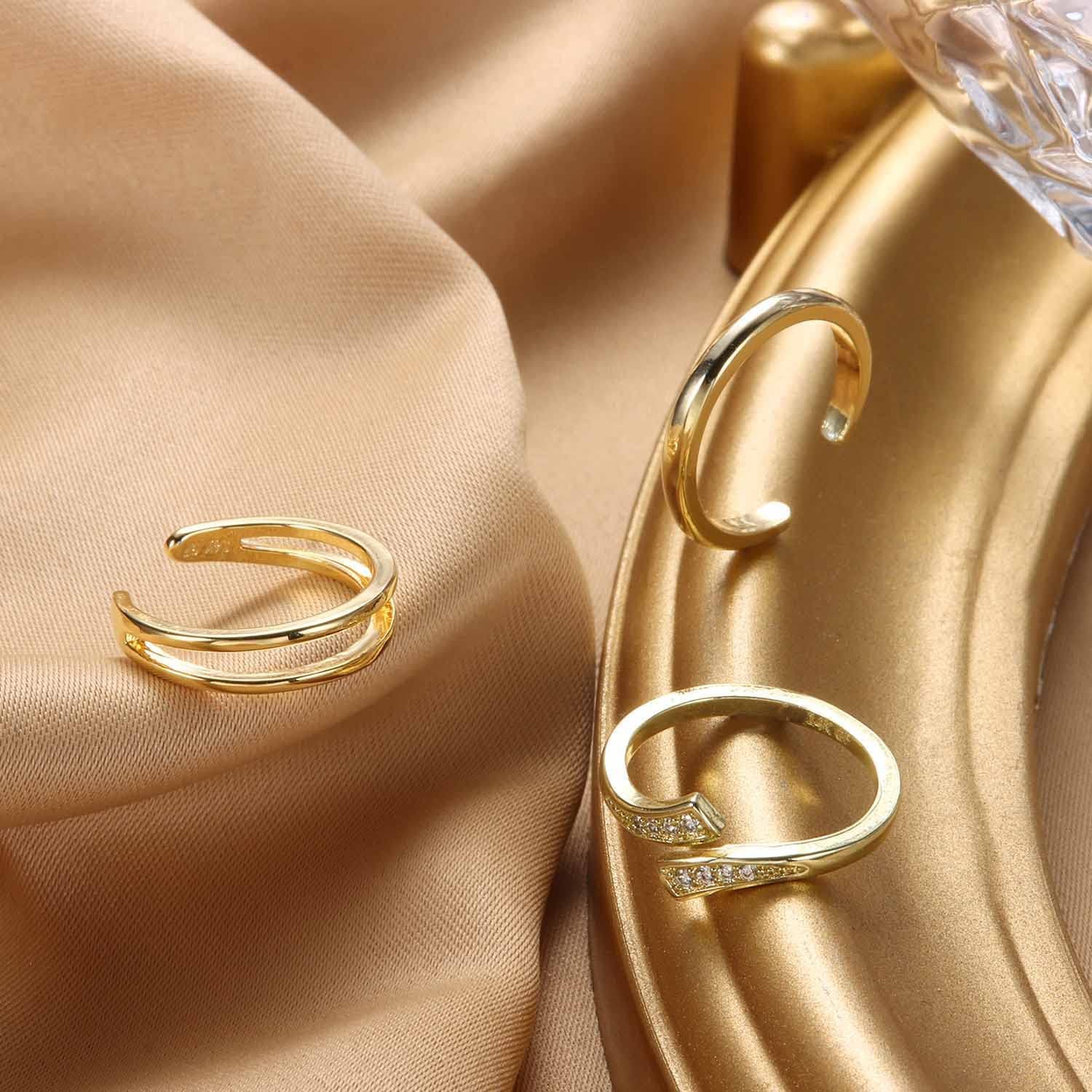 Jstyle 1Pcs 14k Gold Fillled Toe Rings for Women Wave Simple Band Toe Rings Adjustable Toe Rings