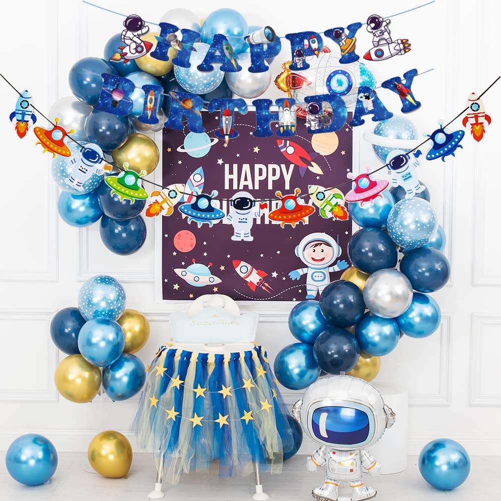 Outer Space Birthday Party Decorations Outer Space Happy Birthday Banner with Outer Spaceship Bunting Garland for Kids Boy Galaxy Planet Universe Outer Space Theme Party Decorations Supplies