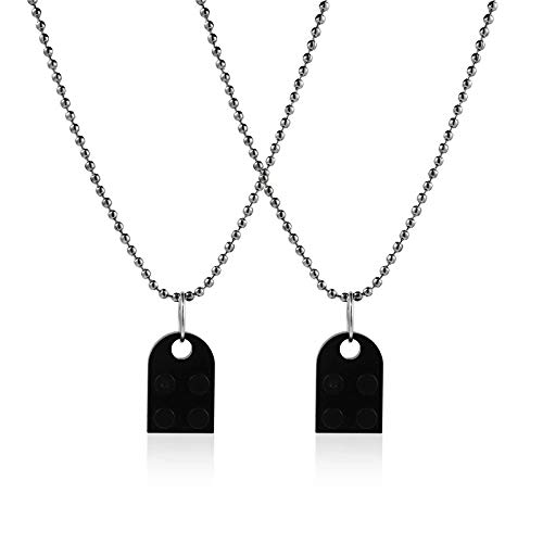 Harajuku 2 pcs Brick Heart Necklace Colorful Jewelry Creative Building Block Bricks Kits Valentine Day Gift egirl Puzzle Necklace Chokers for Women Men Couples - Black