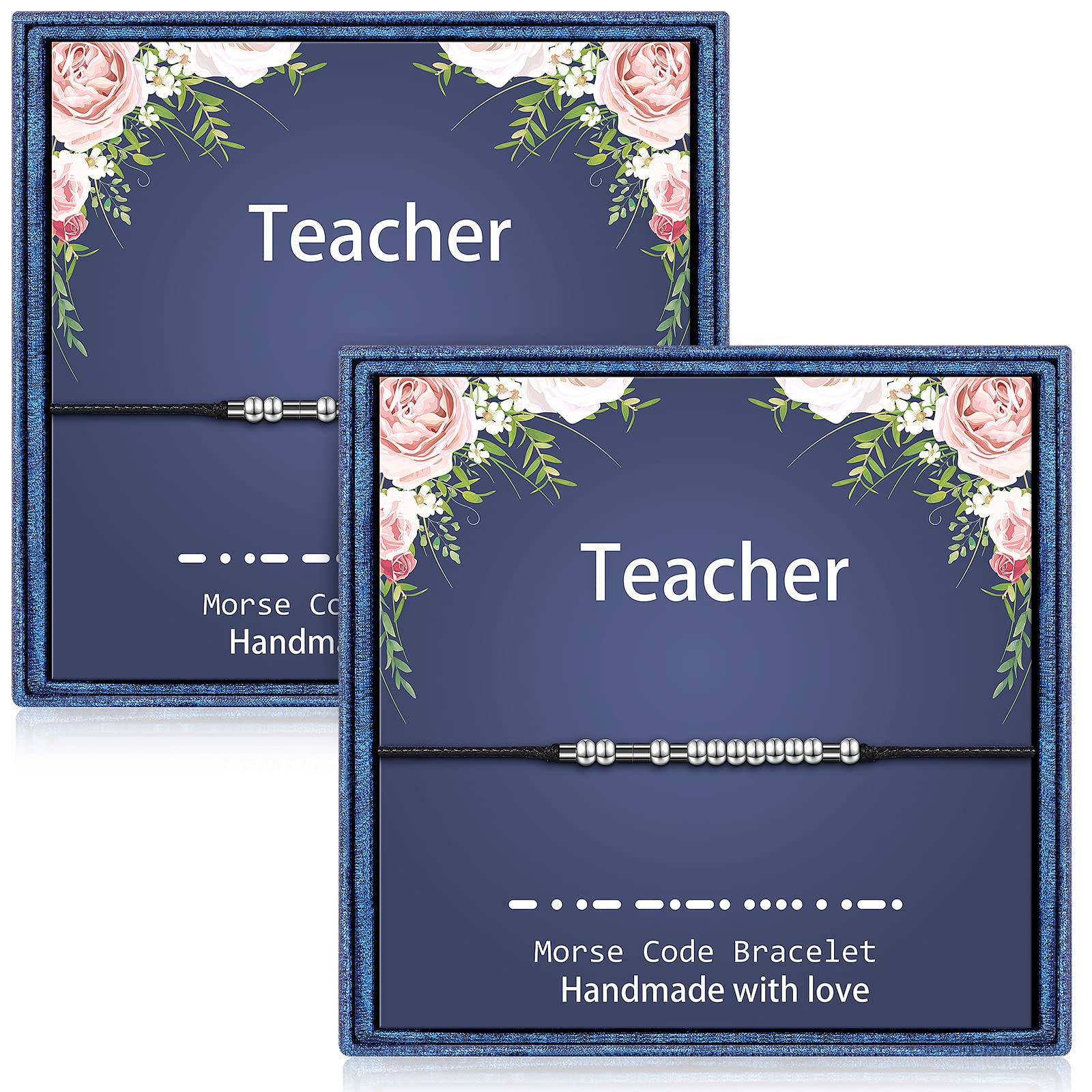 Hicarer 2 Pieces Morse Code Bracelets for Teacher Appreciation Stainless Steel Encouragement Jewelry for Birthday Supplies(Teacher)