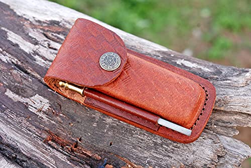 Handmade Damascus Steel Pocket Knife & Knife Sharpener