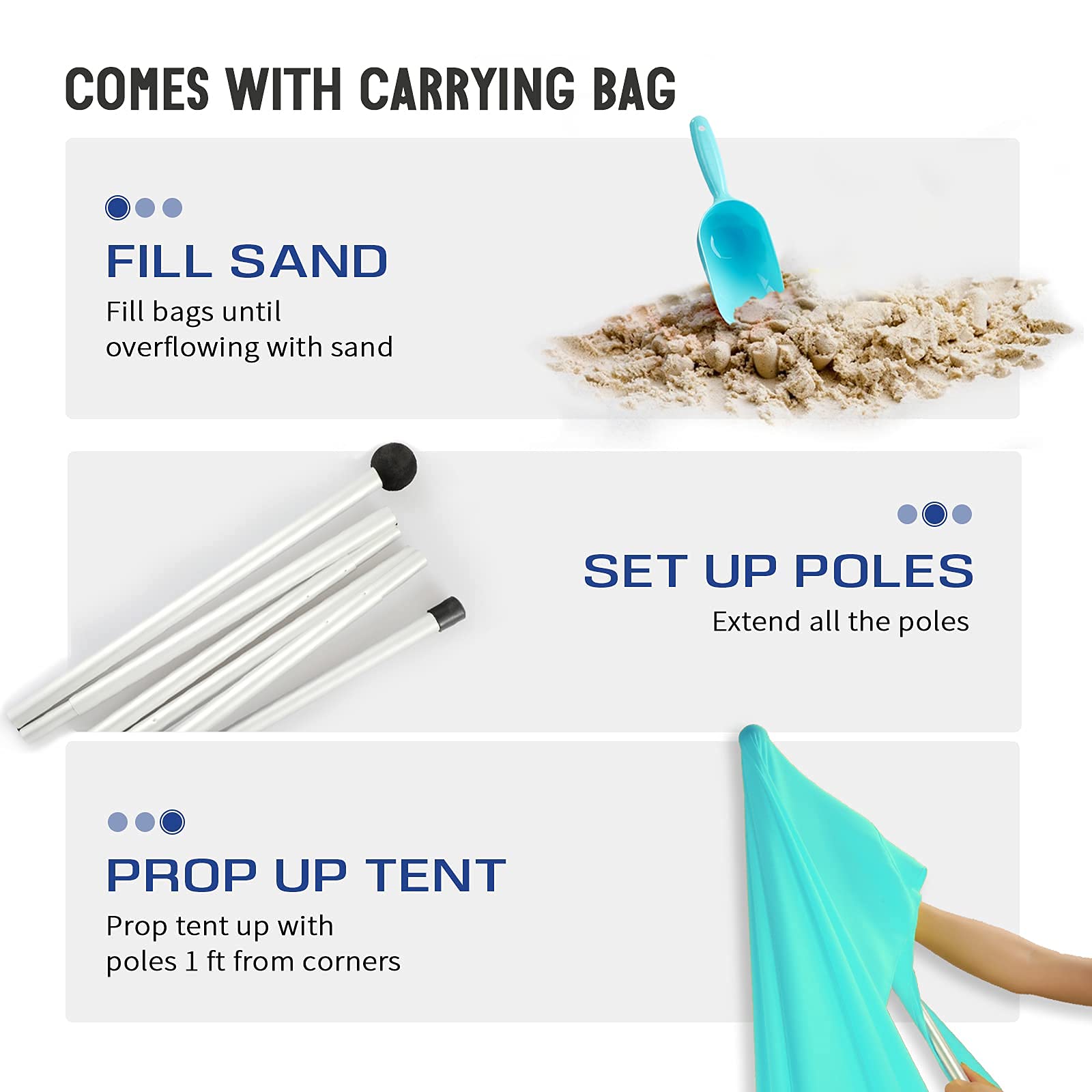 HARBLAND Beach Tent, Portable Beach Canopy UPF50+ with Carry Bag for Outdoors, Backyards, Adults and Babies(7X7 FT, 2 Poles, 2-4 People)