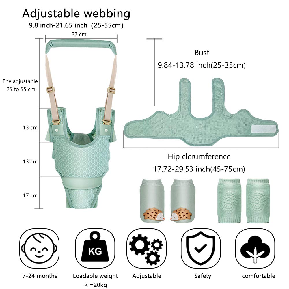 Handheld Baby Walking Harness for Kids Adjustable Toddler Walking with Detachable Crotch Keeper Walking Assistance Helper Safe Standing Walk Learning Baby Gift for 7-24 Months Baby(Green)