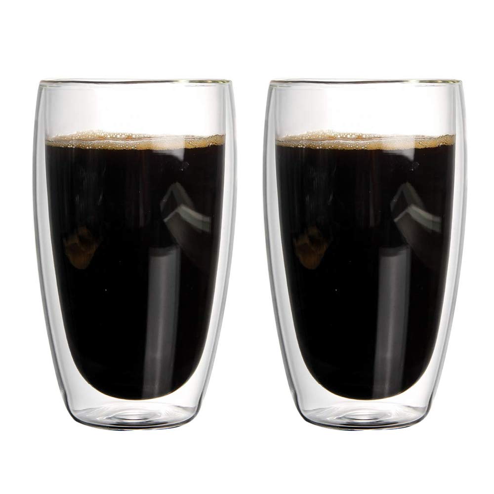 Insulated Double Wall Glass Cups 17oz,Clear Coffee Mug Set of 2 for Latte,Cappuccino,Tea,Coco, Hot Chocolate (Cappuccino Cups)