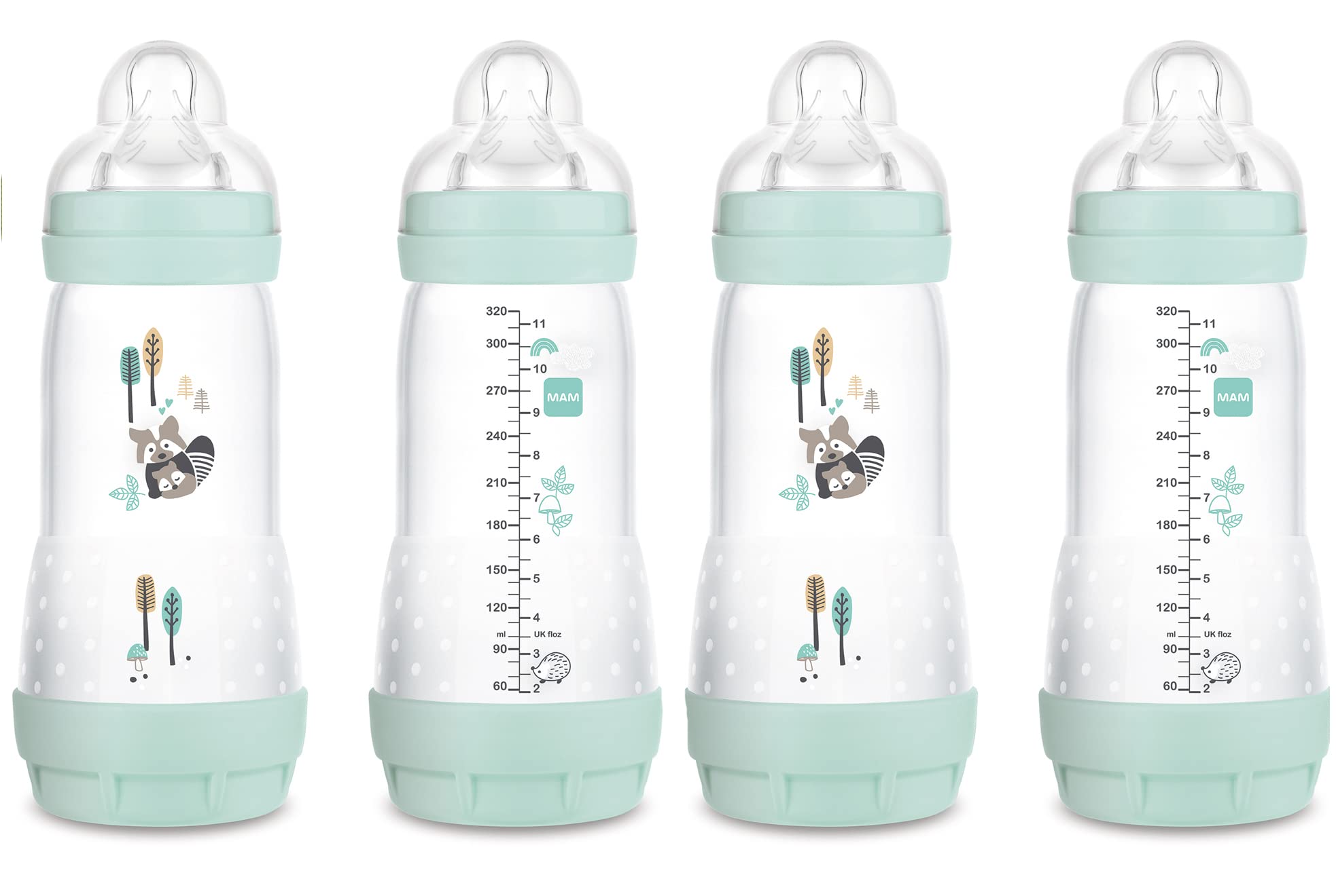 MAM Easy Start Anti-Colic Fast Flow Bottles, 11 oz. (4-Count), Easy Switch Between Breast and Bottle, Reduces Air Bubbles and Colic, 4+ Months, Matte/Boy