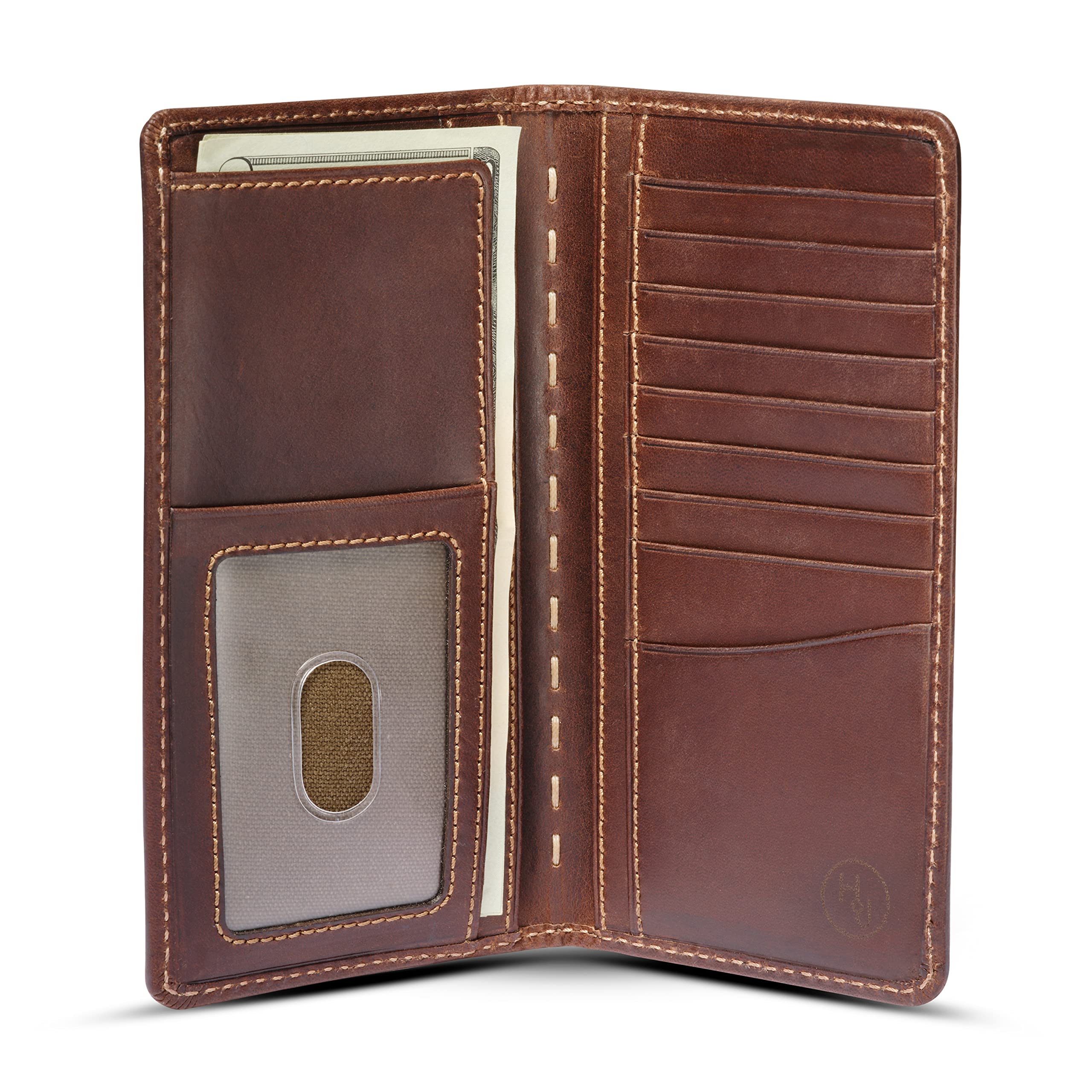 HoJ Co. BOONE Mens Long Wallet | Cowboy Wallet | Basketweave Full Grain Leather Rodeo Wallet | Long Bifold Men's Wallet | Western Wallet