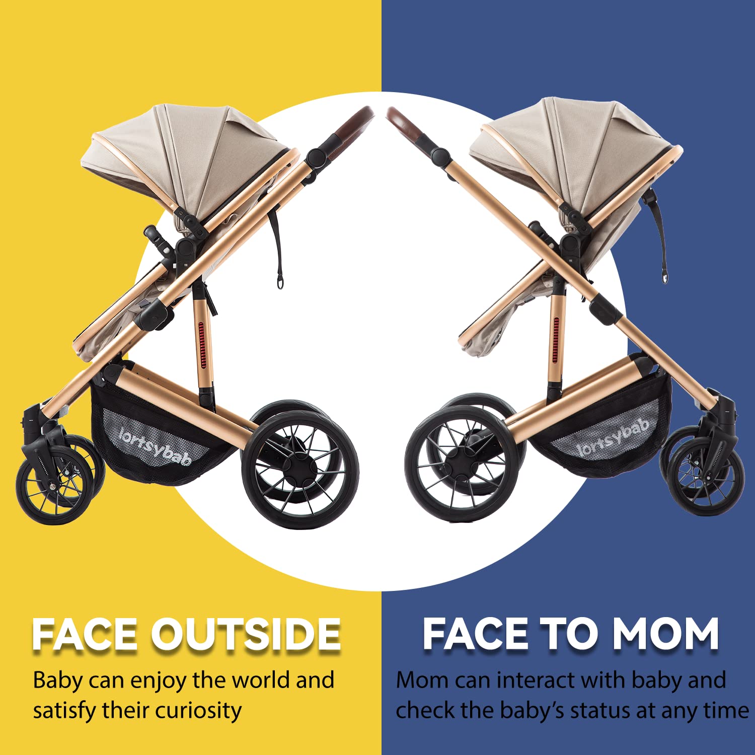 LORTSYBAB Baby Stroller - 2 in 1 High Landscape Convertible Stroller with Reversible Seat | Foldable Aluminum Alloy Pram Anti-Shock Toddler Pushchair Strollers for 0-36 Months Babies