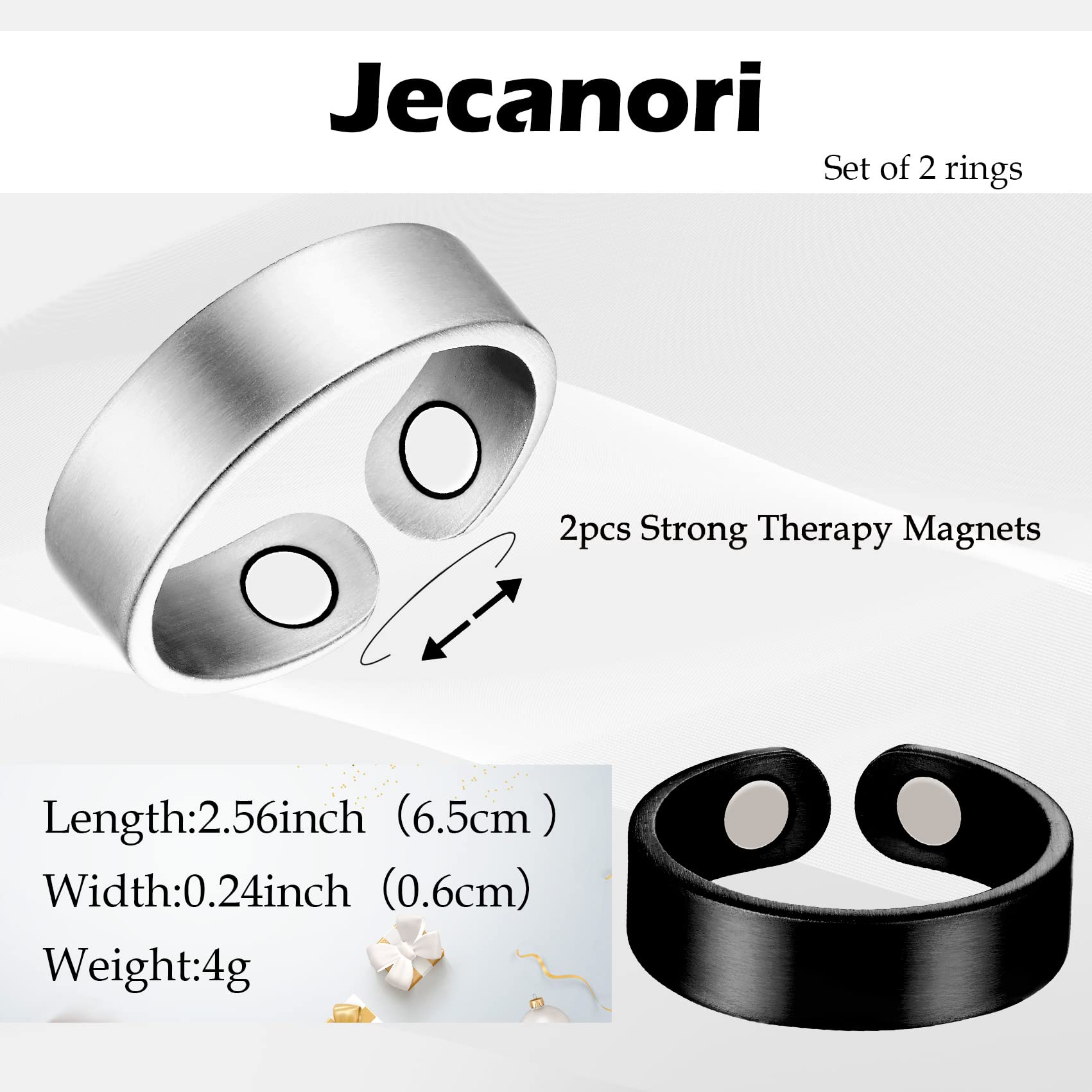 Jecanori 2PCS Copper Rings for Women Men,Magnetic Copper Ring,Christmas Jewelry Gift with Ring Box,Ring(Uncoated Sleek)
