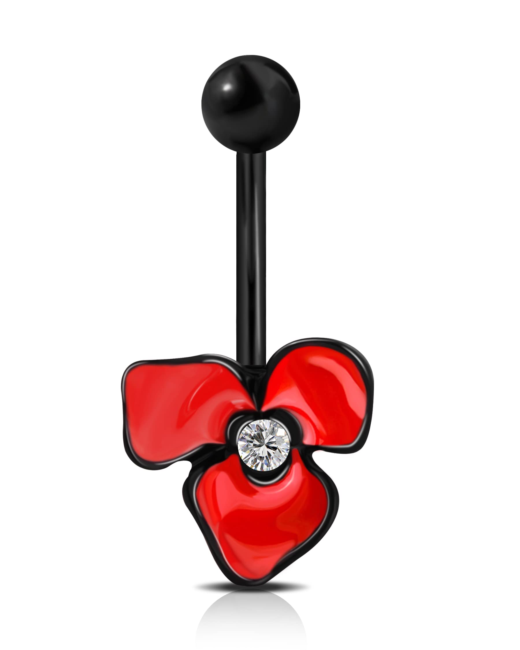 Jewseen 14G Reverse Belly Rings Vertical Drop Belly Button Ring Red Heart Top Down Navel Ring Flower Moon Reverse Belly piercing Butterfly Belly Button Ring for Women Men Halloween Piercing Jewelry