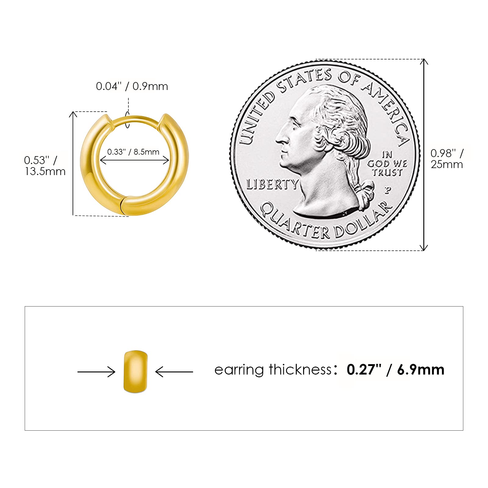 Gold Huggie Hoops: Small 14k Gold Plated Thick Chunky Hypoallergenic Earrings Jewelry for Women Men