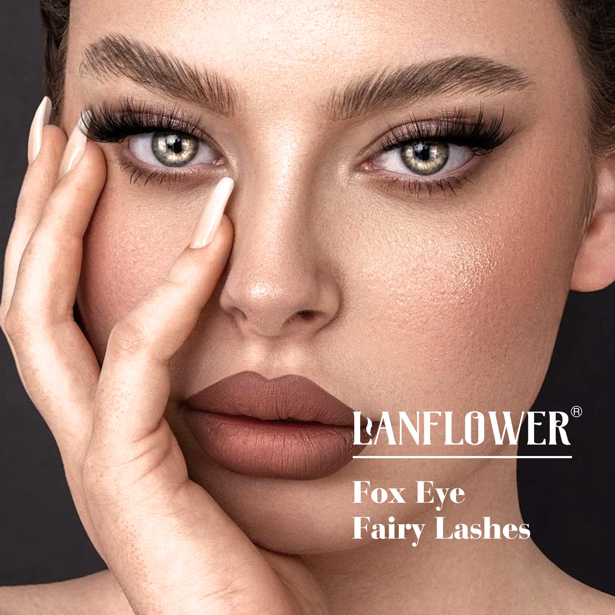 Lanflower False Lashes Fox Eye Eyelashes 8D Curl Fluffy Fairy Strip Lashes Dramatic Full Volume Faux Mink Lashes 7 Pairs