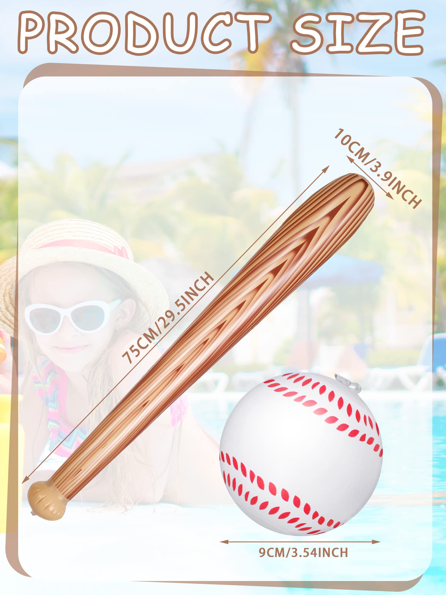 Kacctyen 4 Pieces Inflatable Baseball Set, includes Baseball Bat and 3 Baseball Plastic Bat Inflatable Baseball Bat for Kids and Adults Outdoor Yard Backyard Garden Playing (Baseball)
