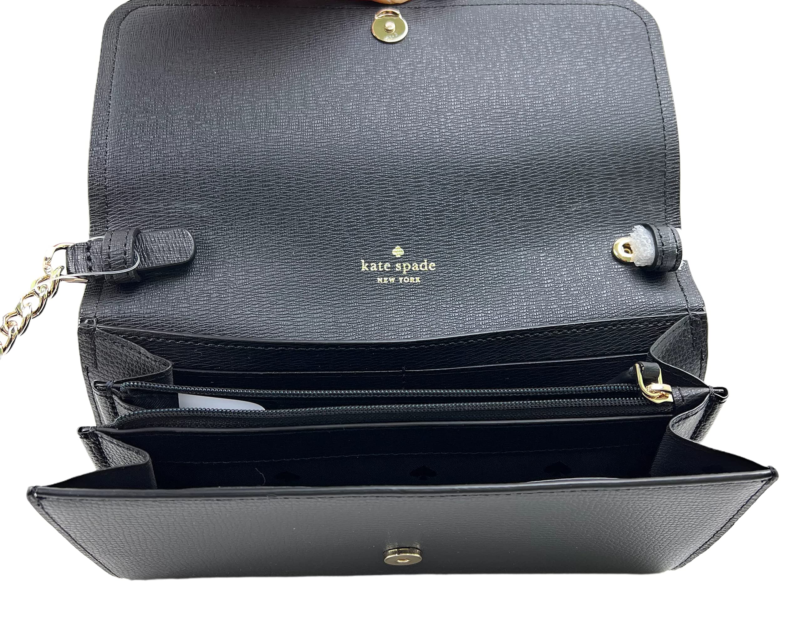 Kate Spade New York Refined Grain Leather Chain Wallet Crossbody Bag (Black)