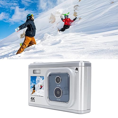 HD 4K Digital Camera, Autofocus Compact Digital Camera Dual Lens Dual Screen for Photography (Silver)