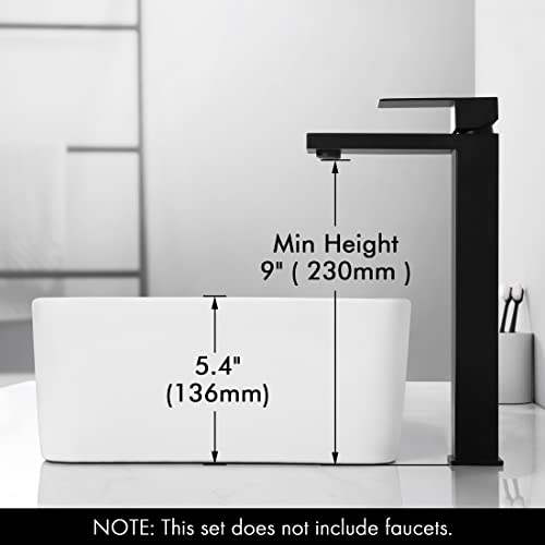 KES Rectangle Bathroom Sink with Bathroom Sink Drain Combo, 16" x 12" White Ceramic Vessel Sink Above Counter with Pop Up Drain Stopper Brass and Stainless Steel Matte Black, BVS110S40+S2008D-BK