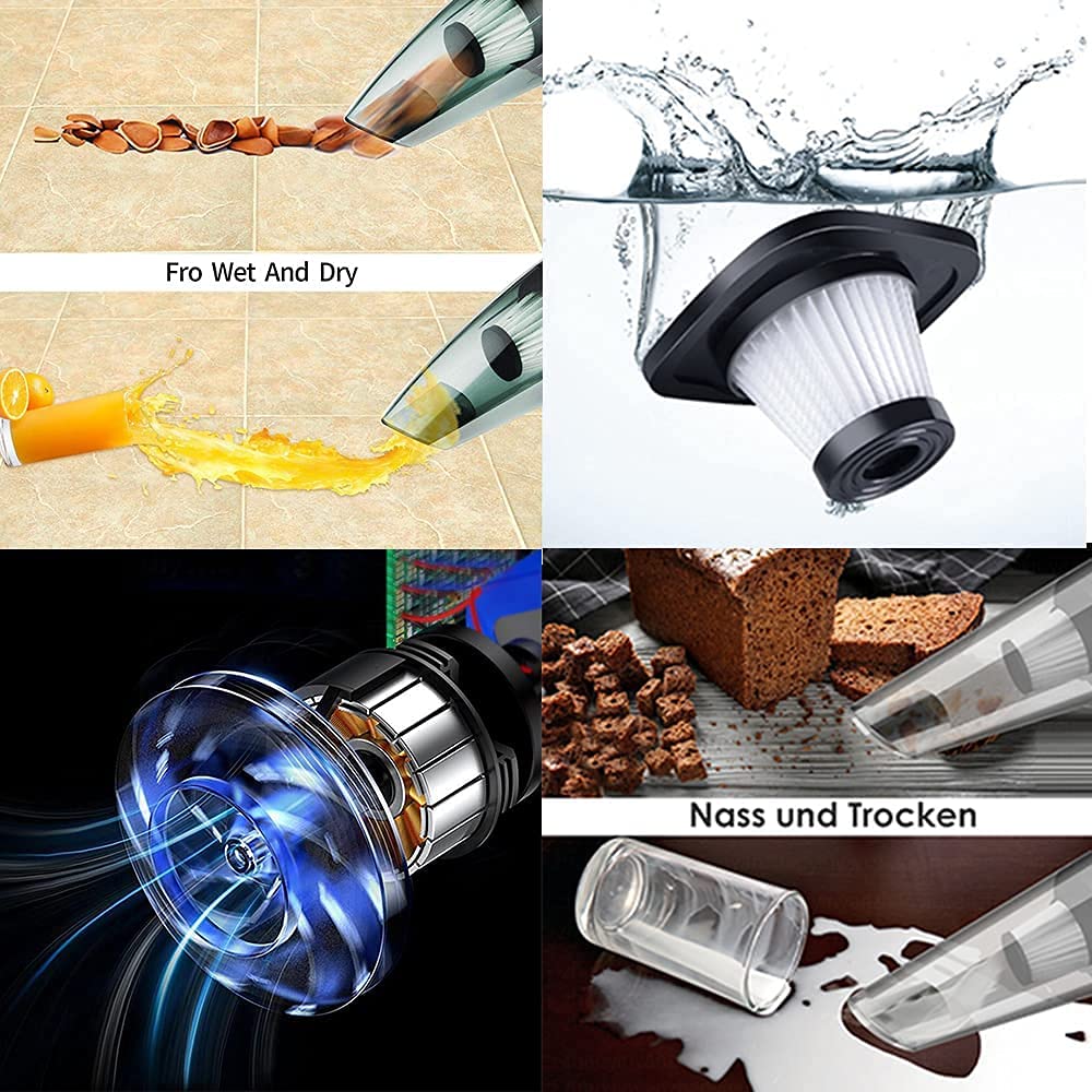 Handheld Vacuum Cleaner, Cordless Vacuum Cleaner, Rechargeable Car Vacuums 120W 6000PA Strong Suction, Wet & Dry Cleaning