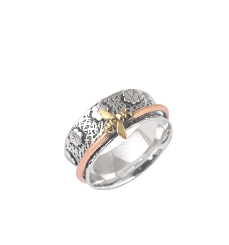 Honey Bee Spinner 925 Sterling Silver Meditation Ring Beautiful Flower Design Handmade Vintage Silver Spinner Ring (12.5)